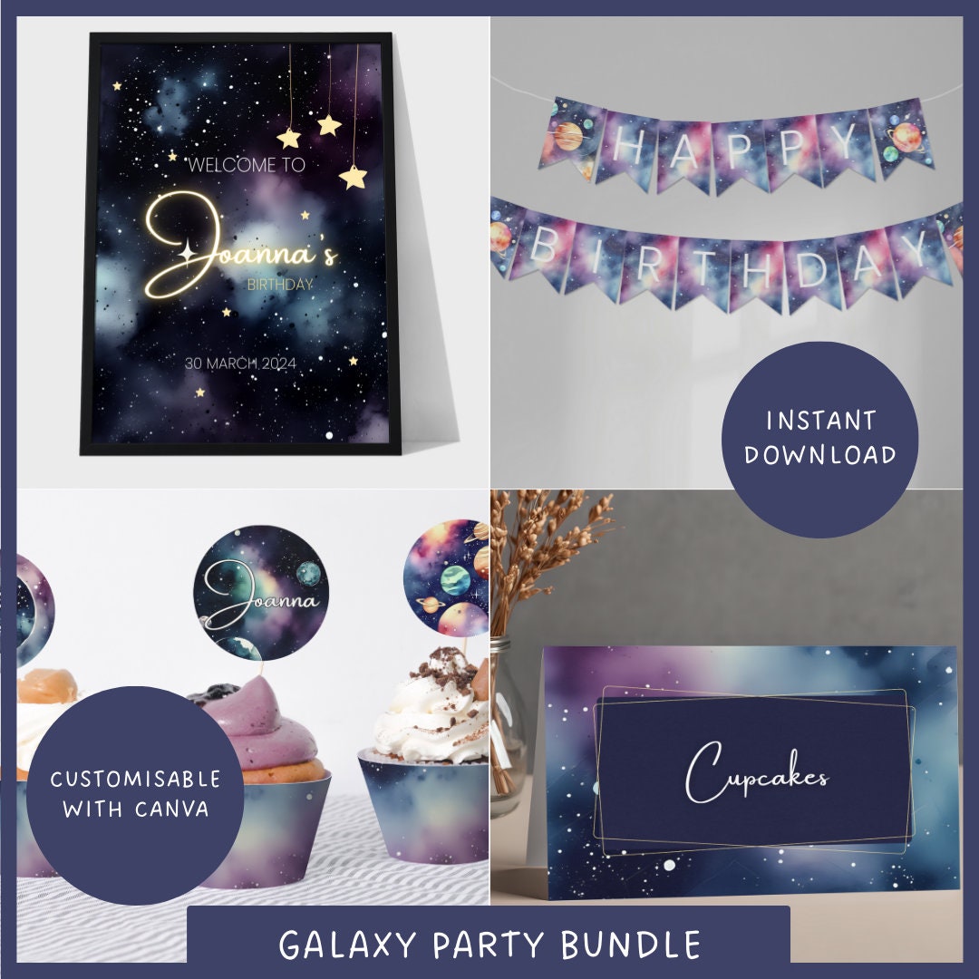Printable Party Bundle, Galaxy Party Bundle, Birthday Bundle, Happy ...