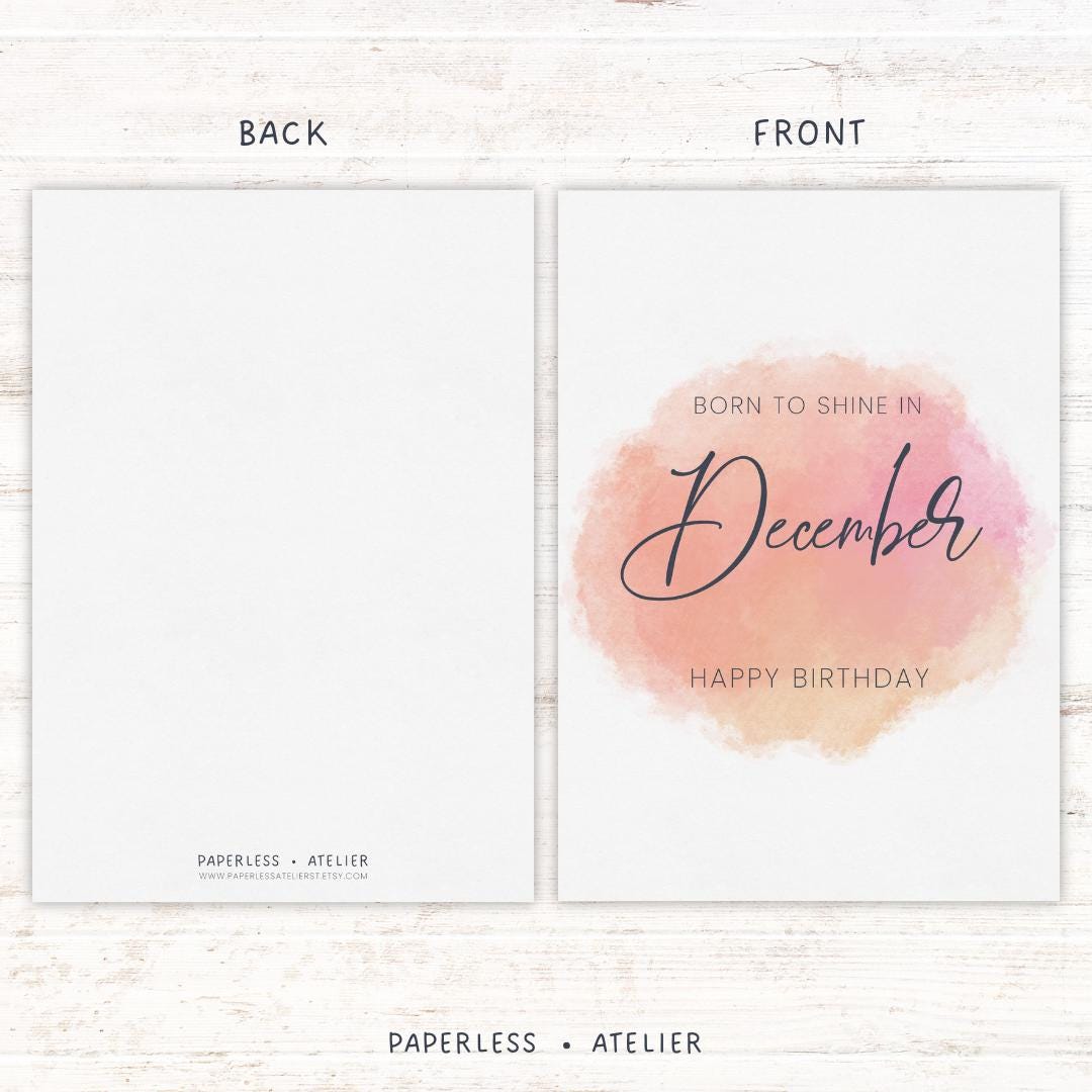 Printable Birthday Card, December Card, December Born, Born in December ...