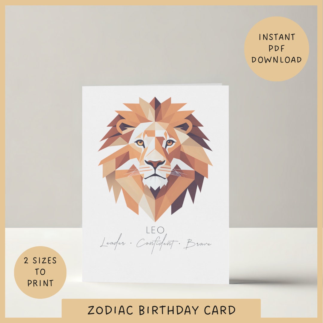 Printable Birthday Card, Leo Zodiac, Leo Card, Zodiacs Card, Birthday ...