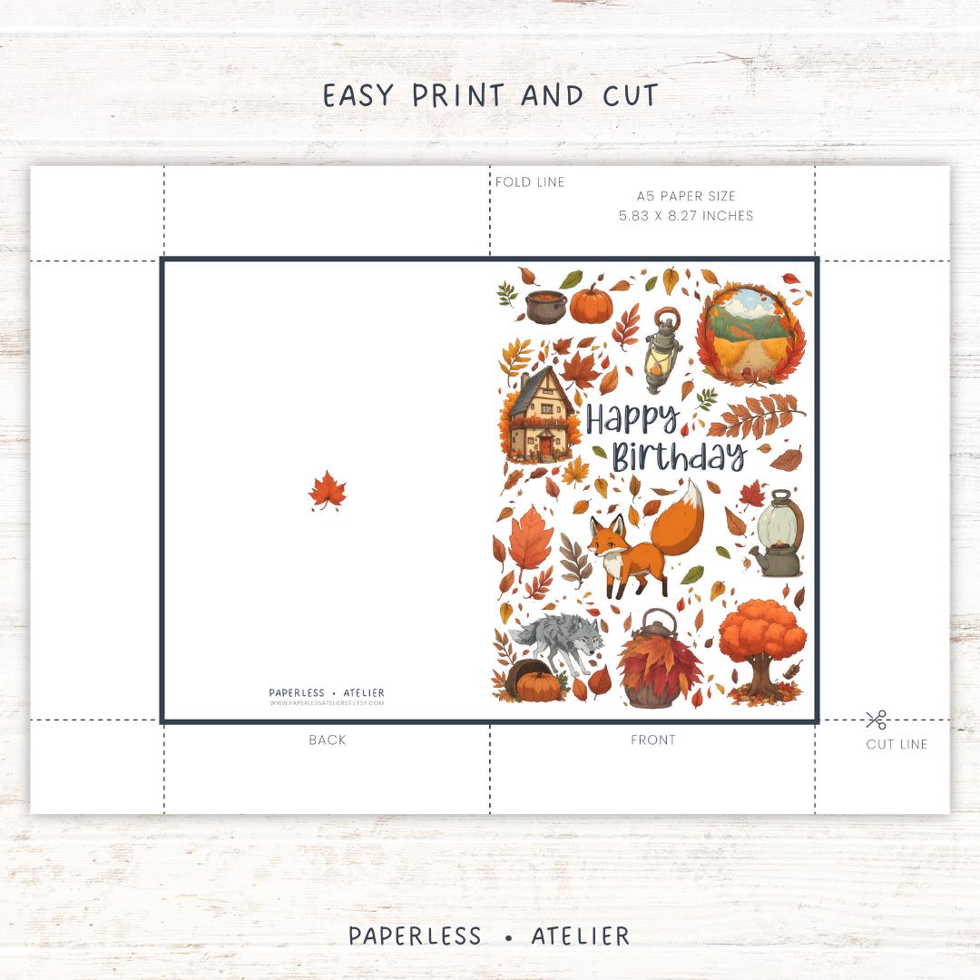 Printable Autumn Birthday Card, Autumn Birthday, Cozy and Fun Design ...