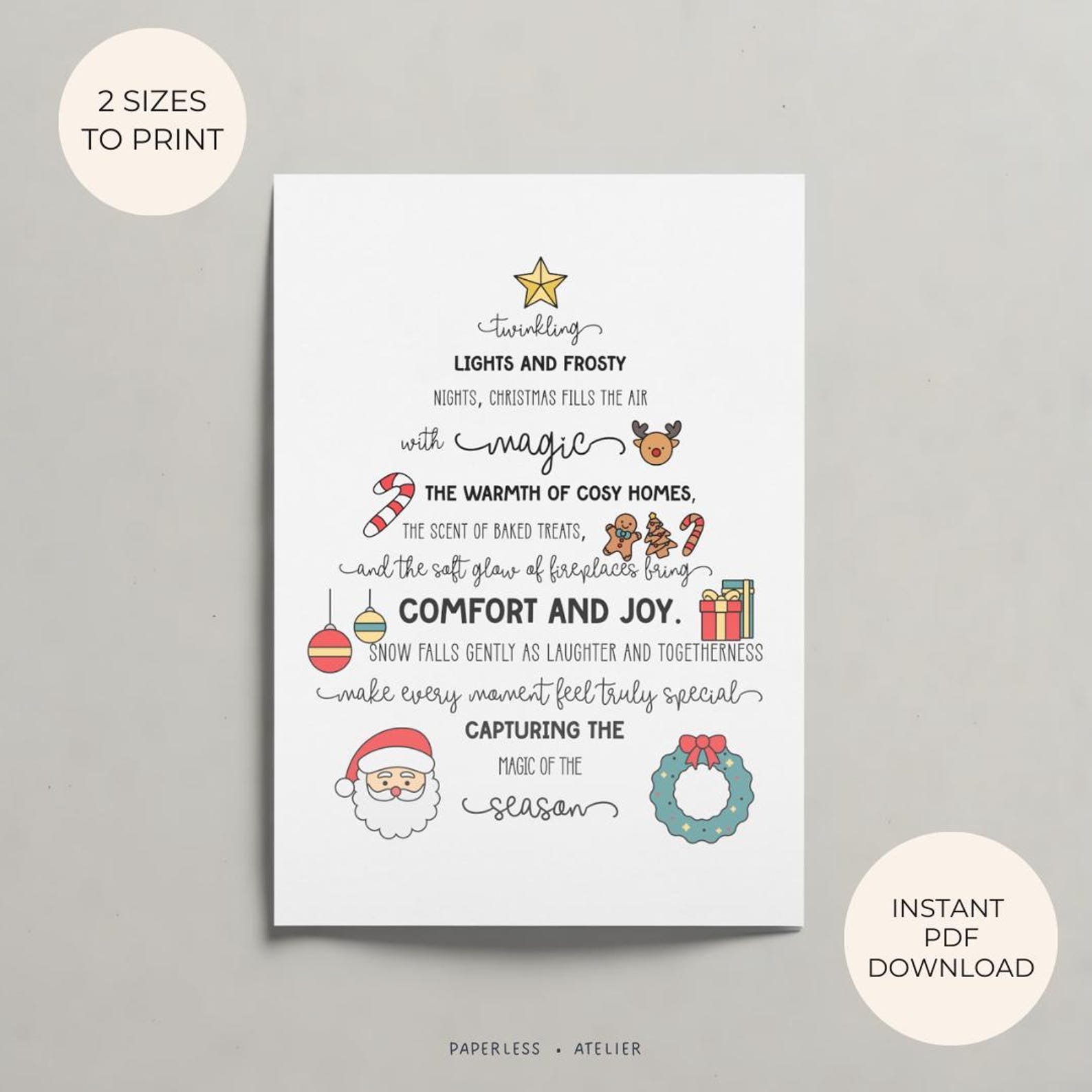 Printable Christmas Card, Merry Christmas, Playful Card, Christmas ...