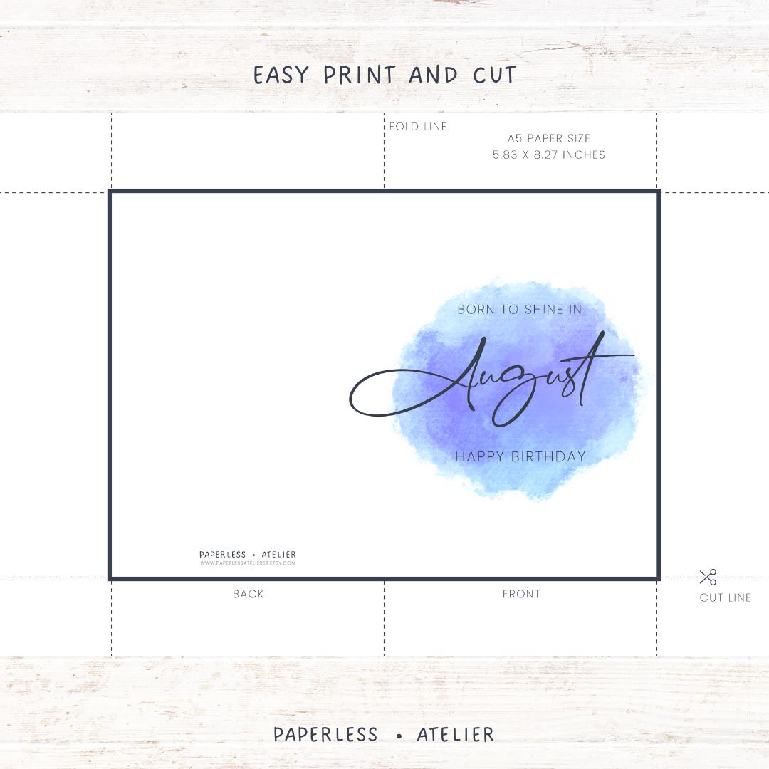 Printable Birthday Card, August Card, August Born, Born in August Card ...