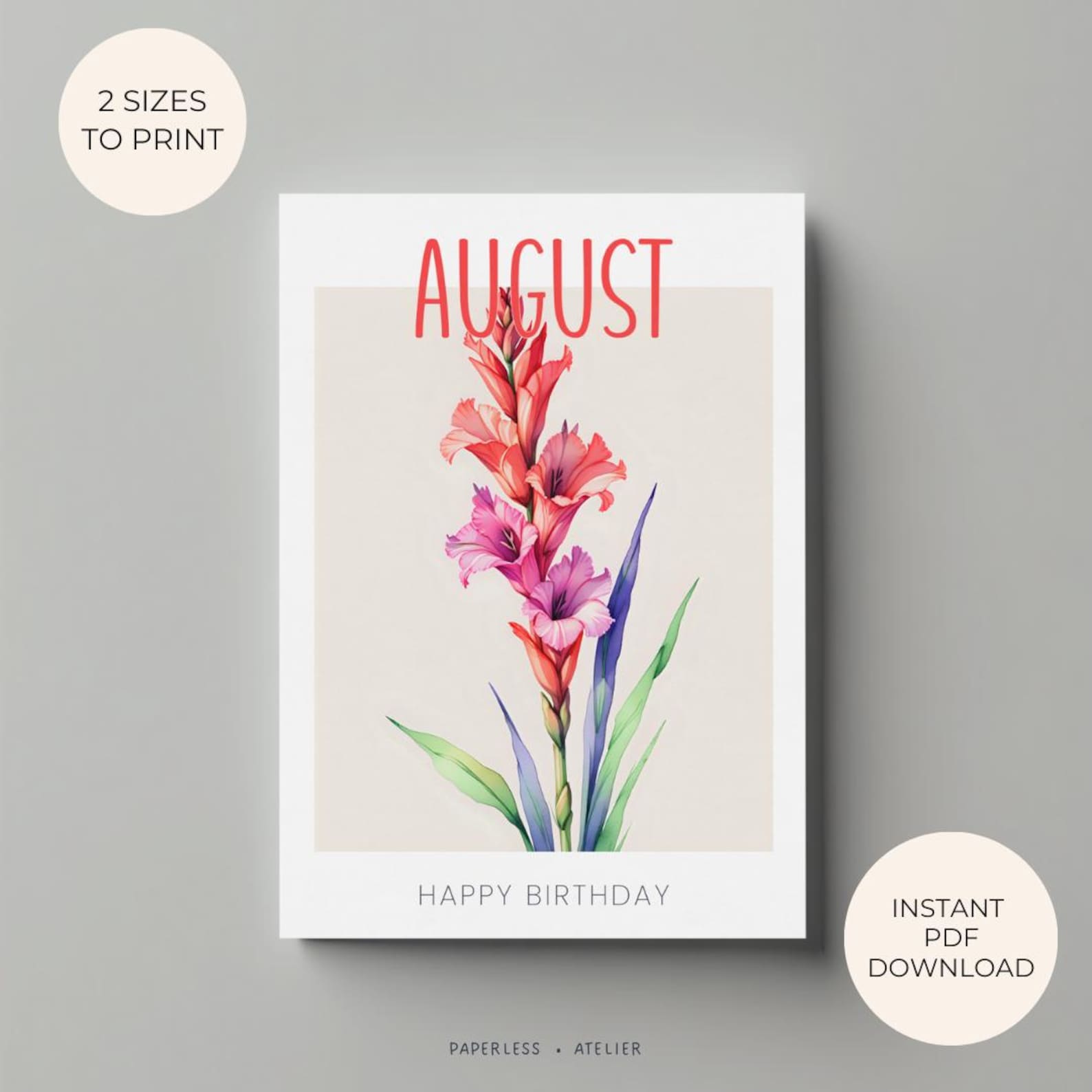 Printable Birthday Card, August Birth Flower Card, August Born, Born in ...