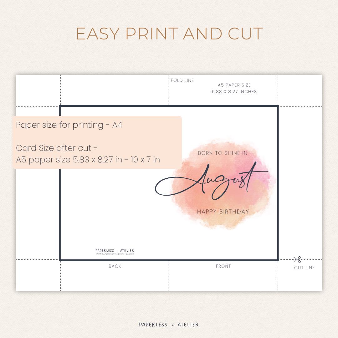 Printable Birthday Card, August Card, August Born, Born in August Card ...