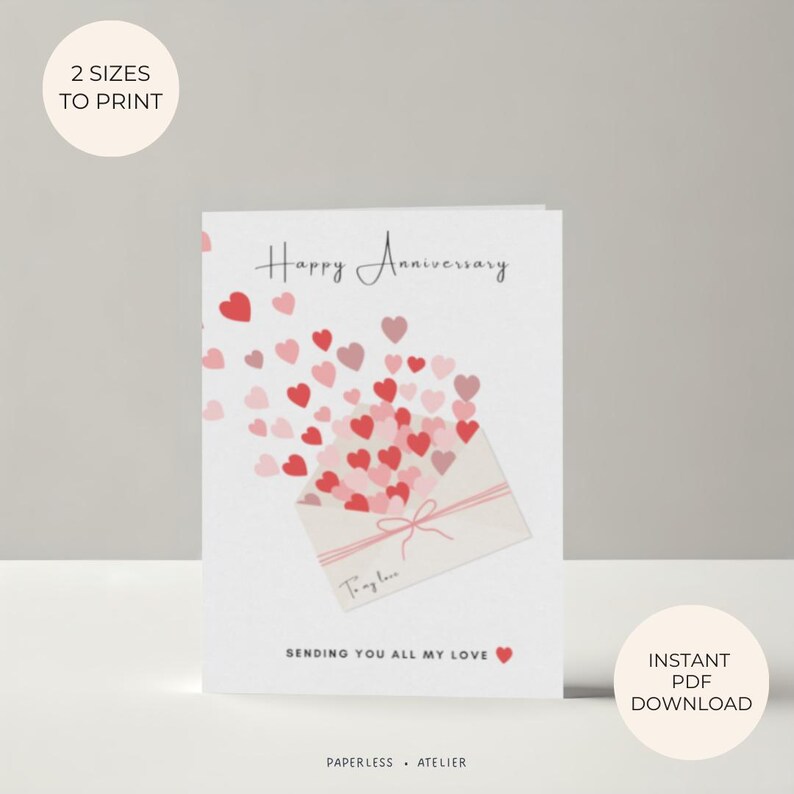 Printable Anniversary Card With Gift Tags, Love Card, Anniversary Card ...