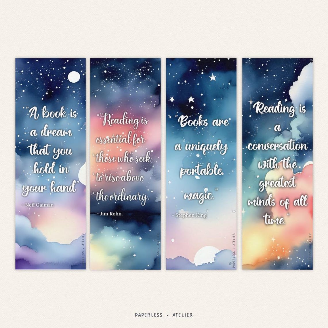 12 Printable Bookmark, Night Sky Watercolour Bookmark, Printable ...