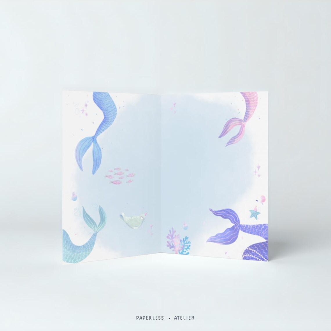 Printable Birthday Card, Mermaid Tail Card, Summer Birthday Card, Sea ...