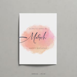 Printable Birthday Card, March Card, March Born, Born in March ...