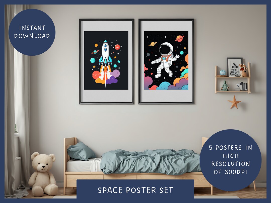 5 Printable Space Poster Set, Printable Posters, Astronaut and Space ...