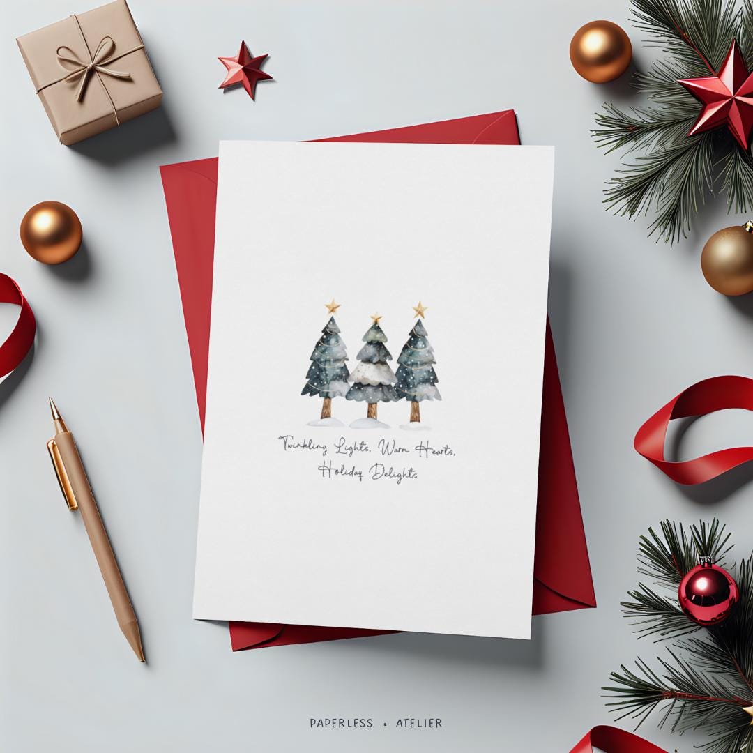 Printable Christmas Card, Minimalist Christmas Tree Card, Christmas ...