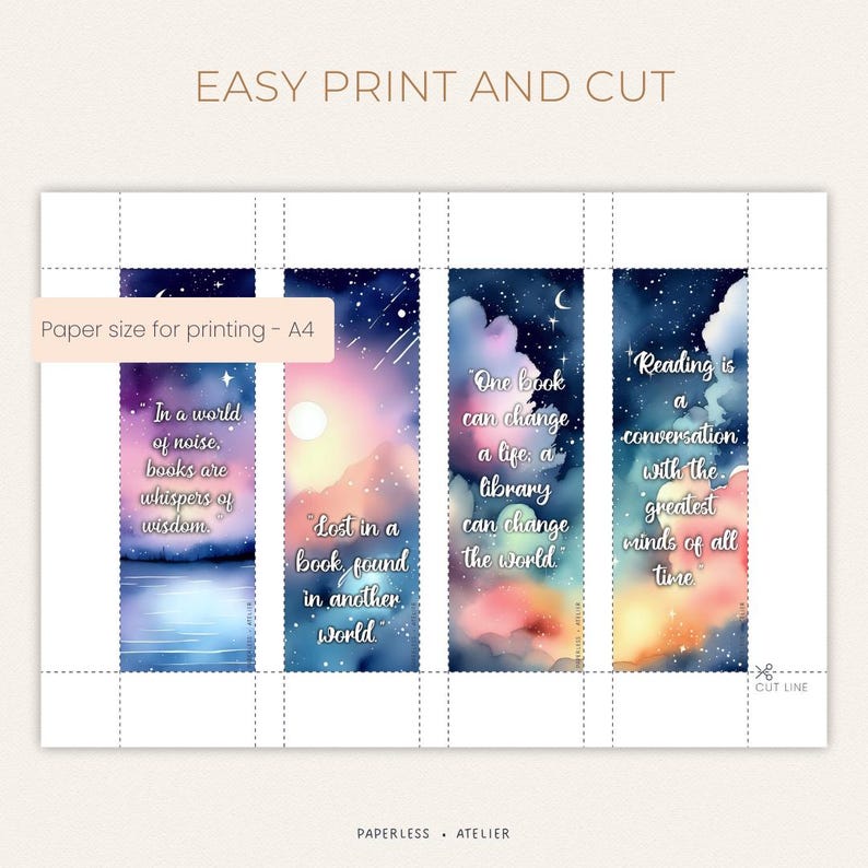 12 Printable Bookmark, Night Sky Watercolour Bookmark, Printable ...
