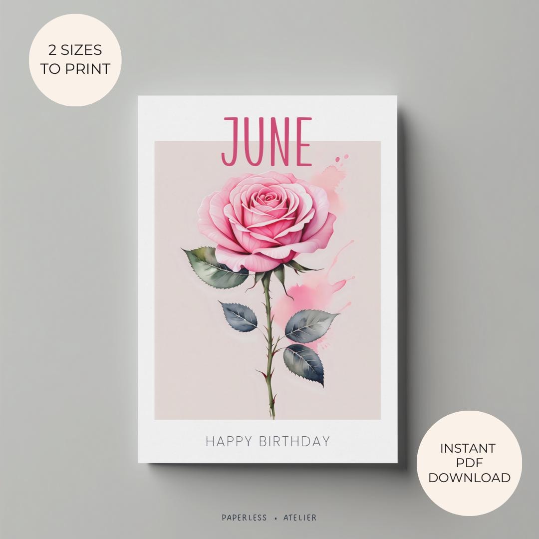 Printable Birthday Card, June Birth Flower Card, June Born, Born in ...