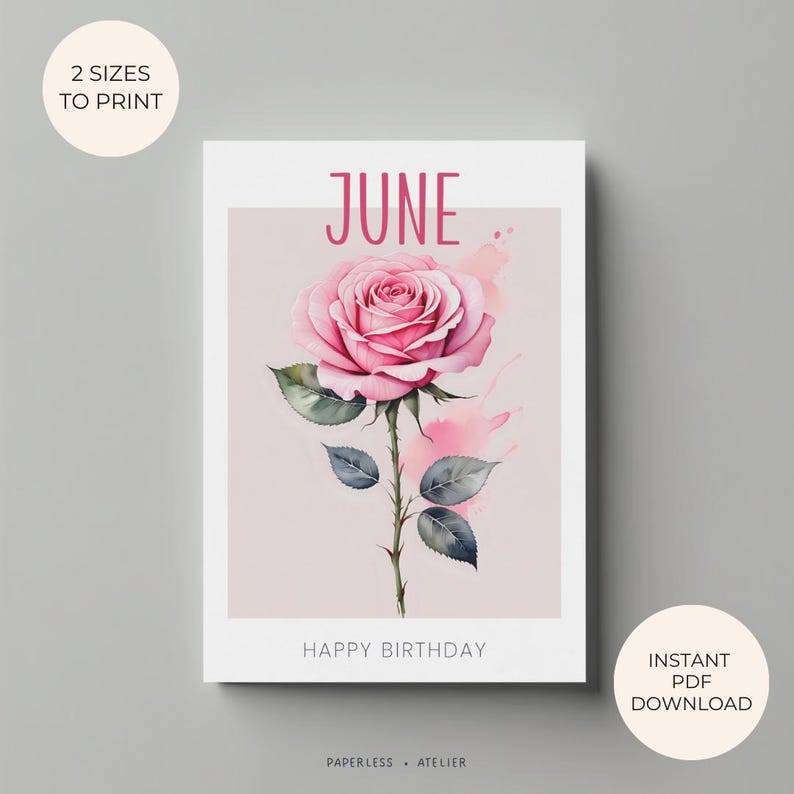 Printable Birthday Card, June Birth Flower Card, June Born, Born in ...