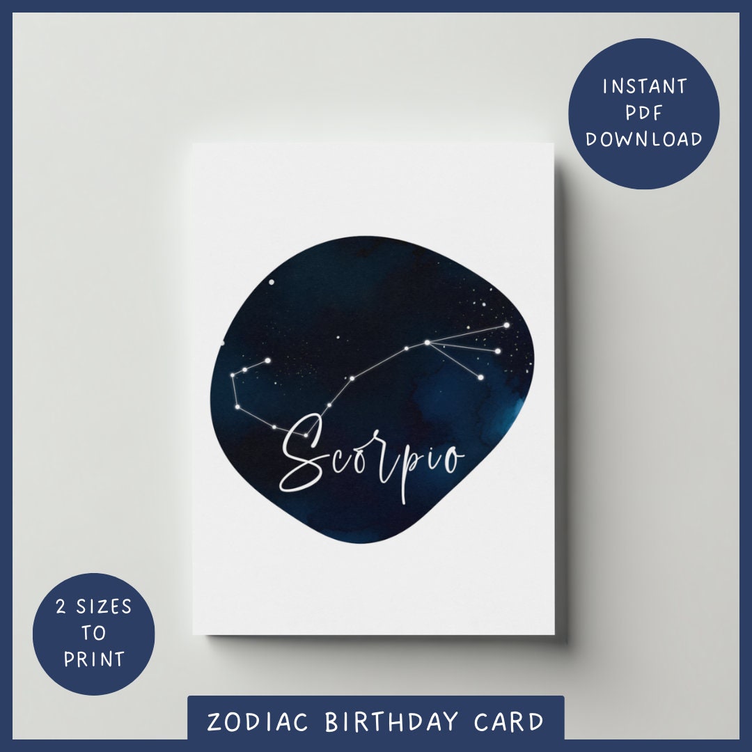 Printable Birthday Card, Scorpio Constellation, Scorpio Zodiac, Scorpio ...