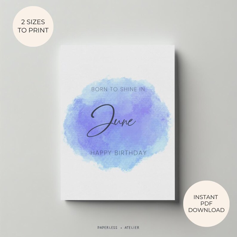 Printable Birthday Card, June Card, June Born, Born in June, Birthday ...