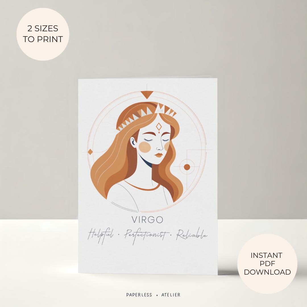 Printable Birthday Card, Virgo Zodiac, Virgo Card, Zodiacs Card ...