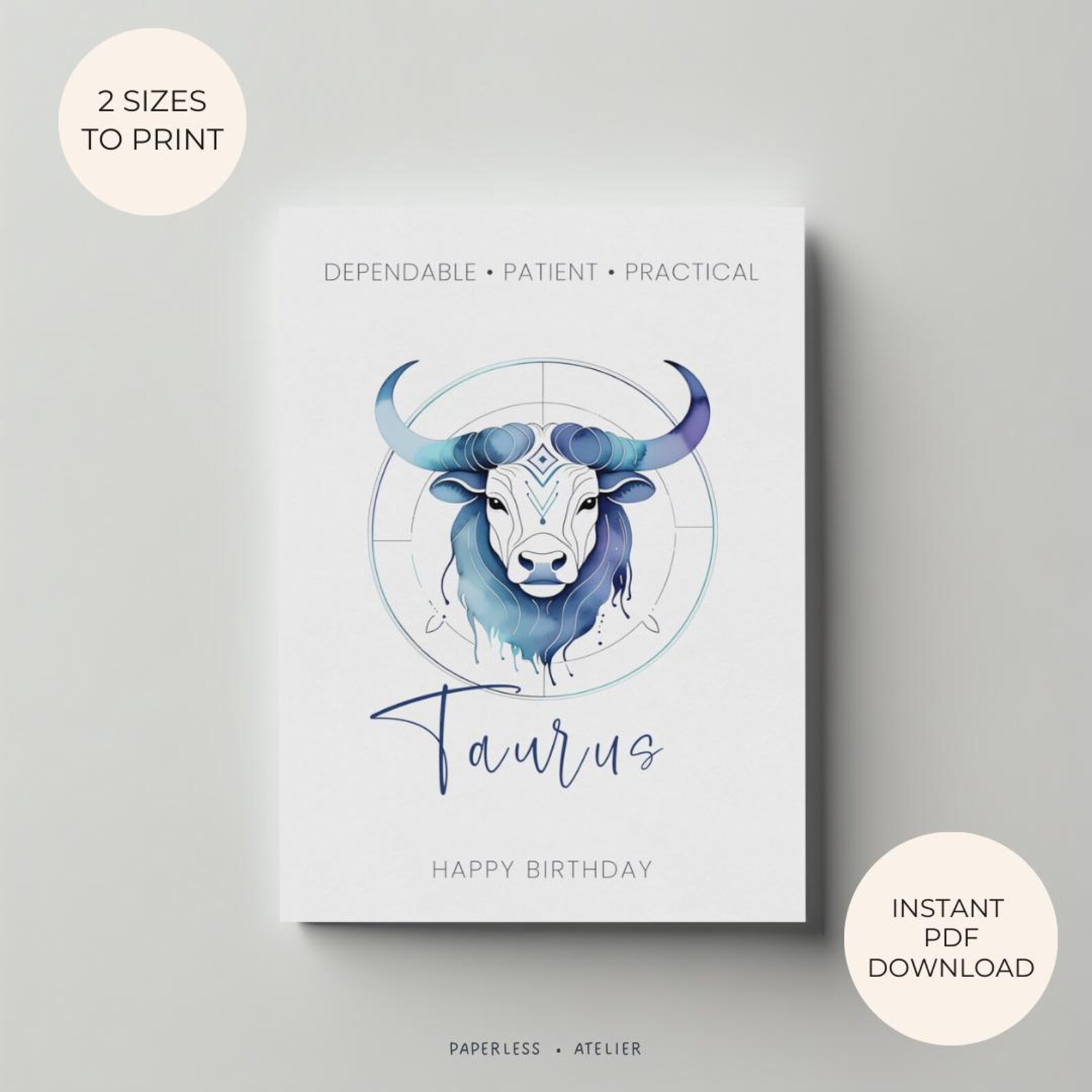 Printable Birthday Card, Boho Card, Taurus Zodiac, Taurus Card, Zodiacs ...
