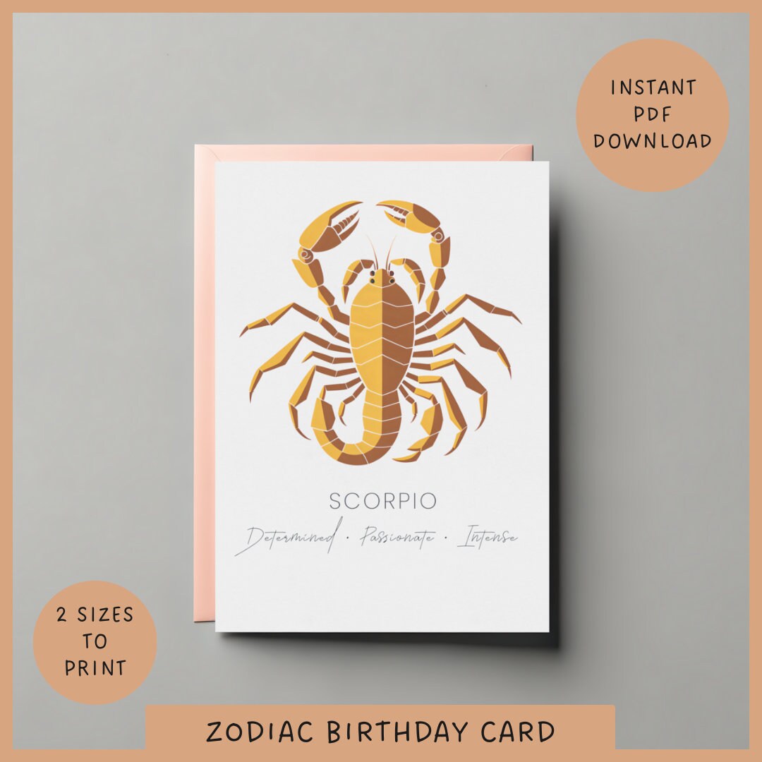 Printable Birthday Card, Scorpio Zodiac, Scorpio Card, Zodiacs Card ...