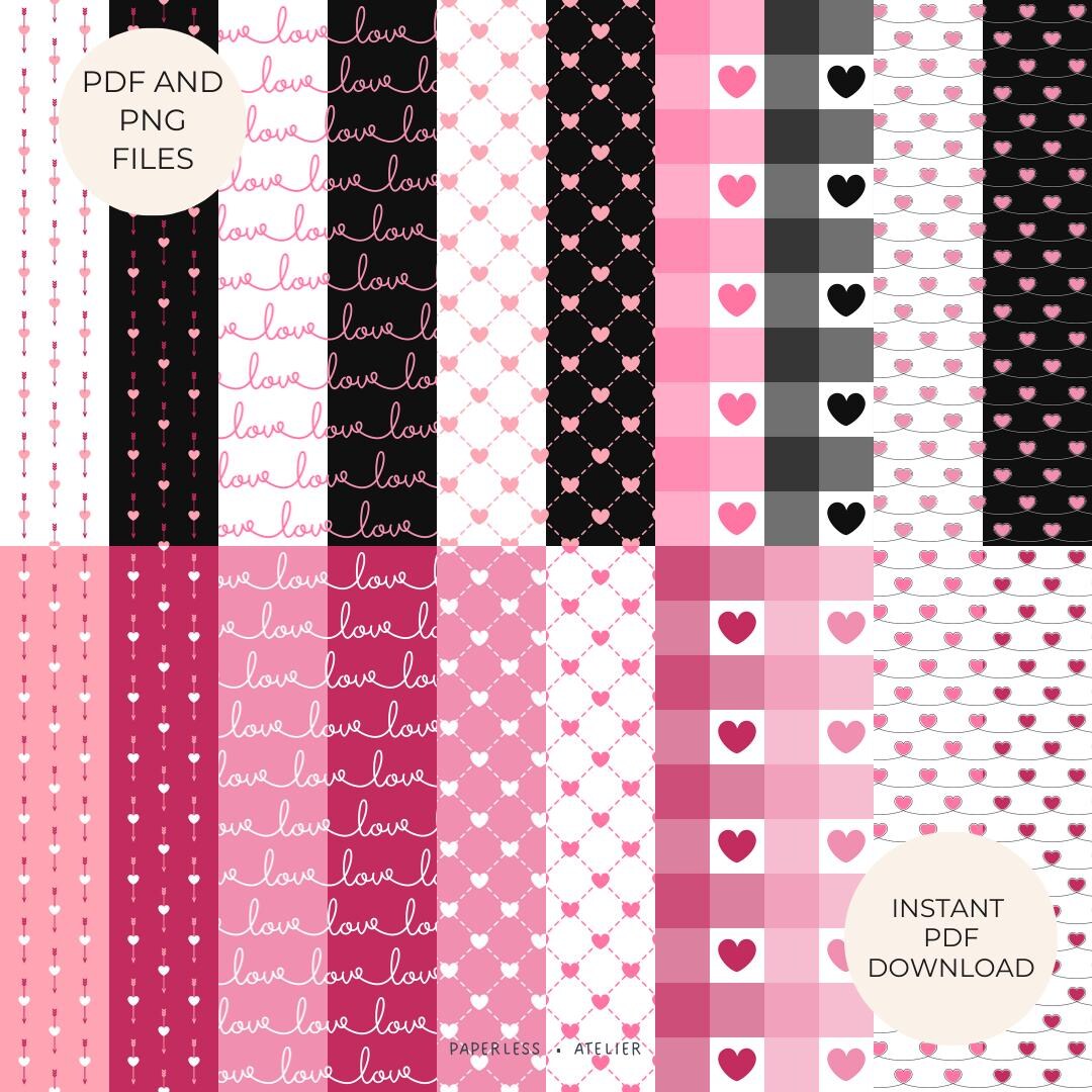 20 Printable Paper, Valentine's Digital Paper, Romantic Paper ...