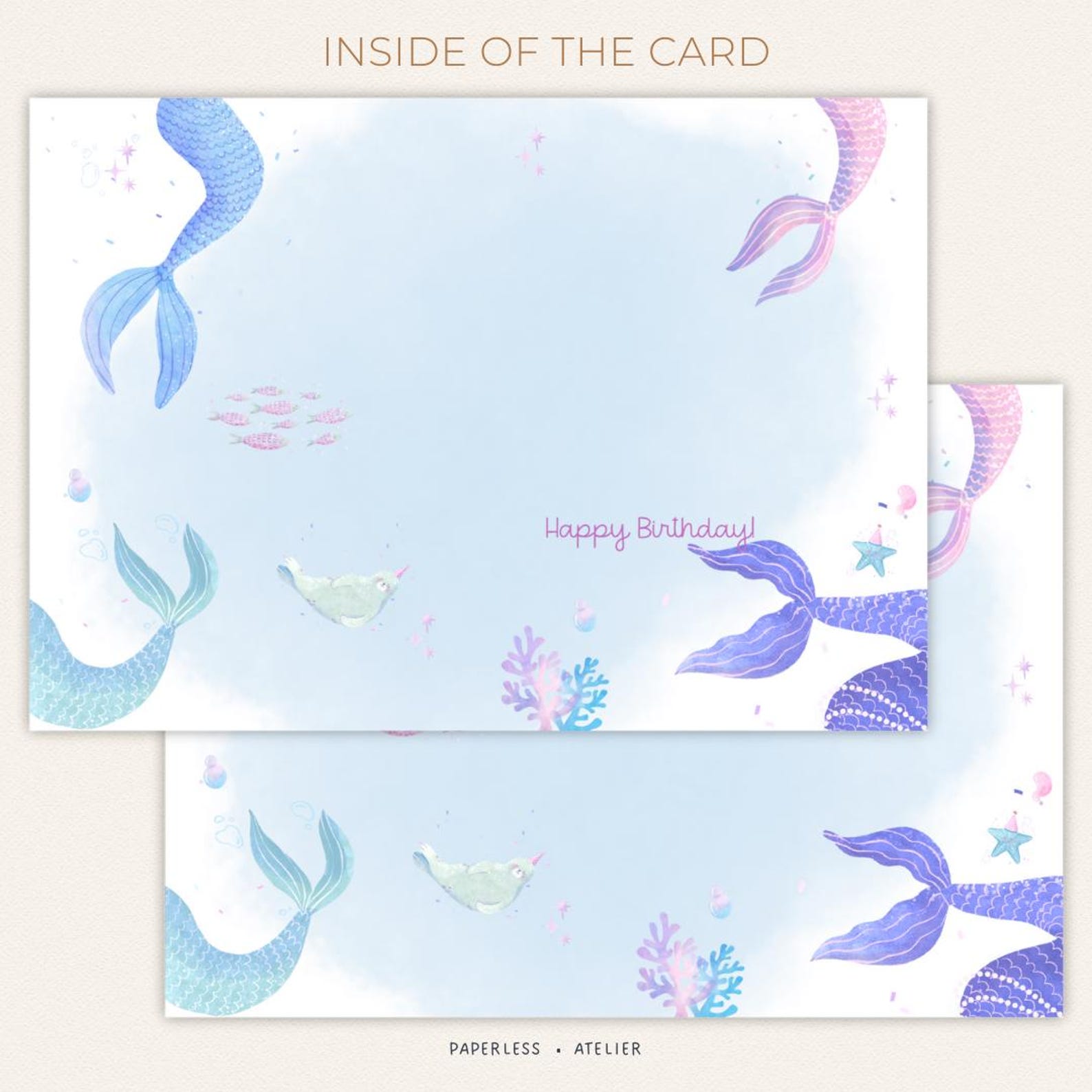 Printable Birthday Card, Mermaid Tail Card, Summer Birthday Card, Sea ...