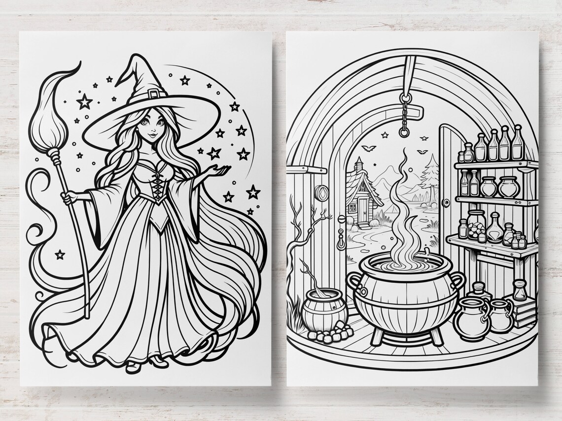 Witch's Cabin Coloring Book, Coloring Book, Witches, Potions, Cats ...