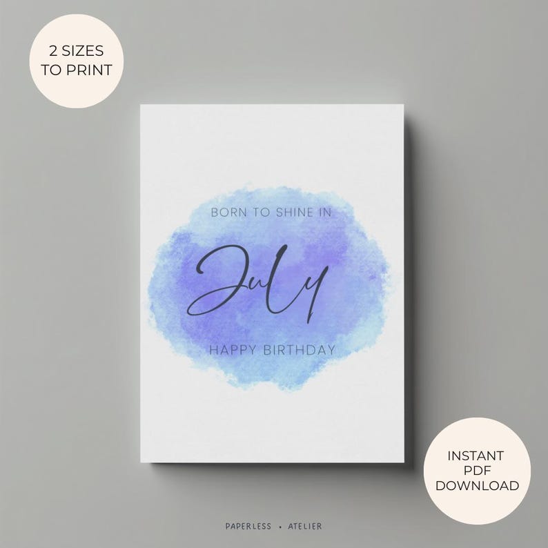 Printable Birthday Card, July Card, July Born, Born in July, Birthday ...