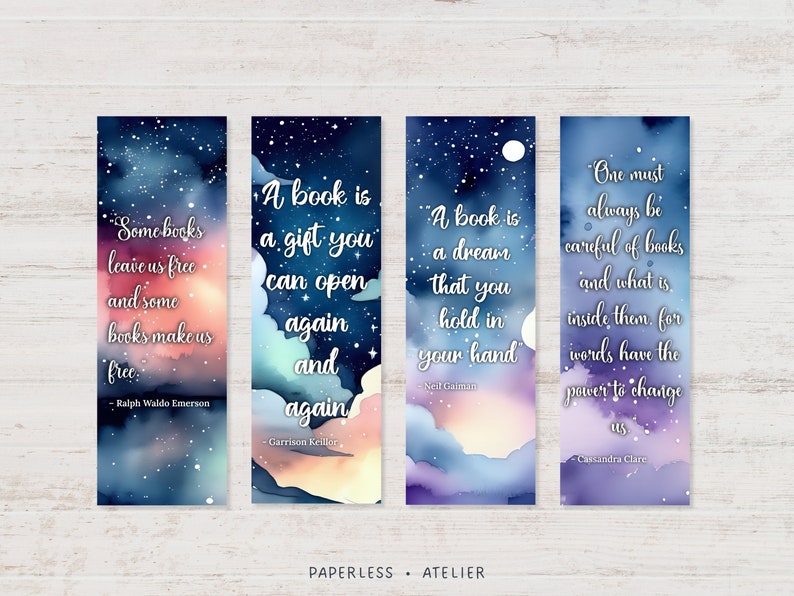 12 Printable Bookmark, Night Sky Watercolour Bookmark, Printable ...