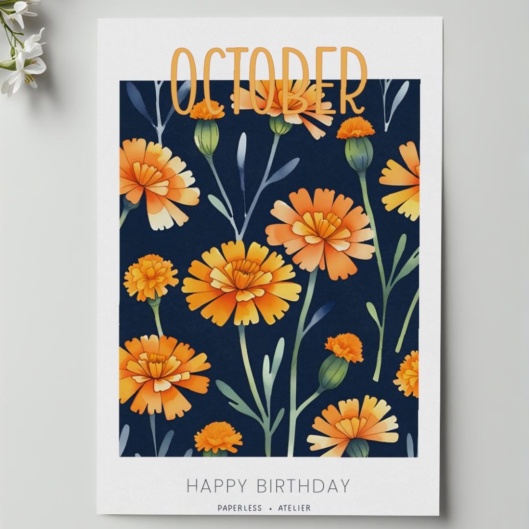 Printable Birthday Card, October Birth Flower Card, October Born, Born ...