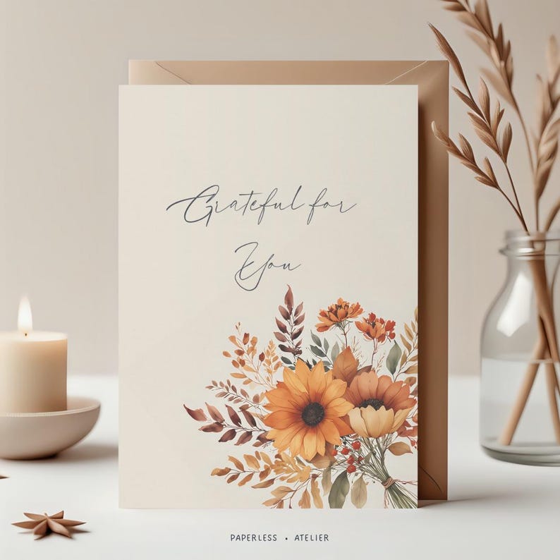 Printable Thanksgiving Card, Autumn, Fall, Thanksgiving, Grateful for ...
