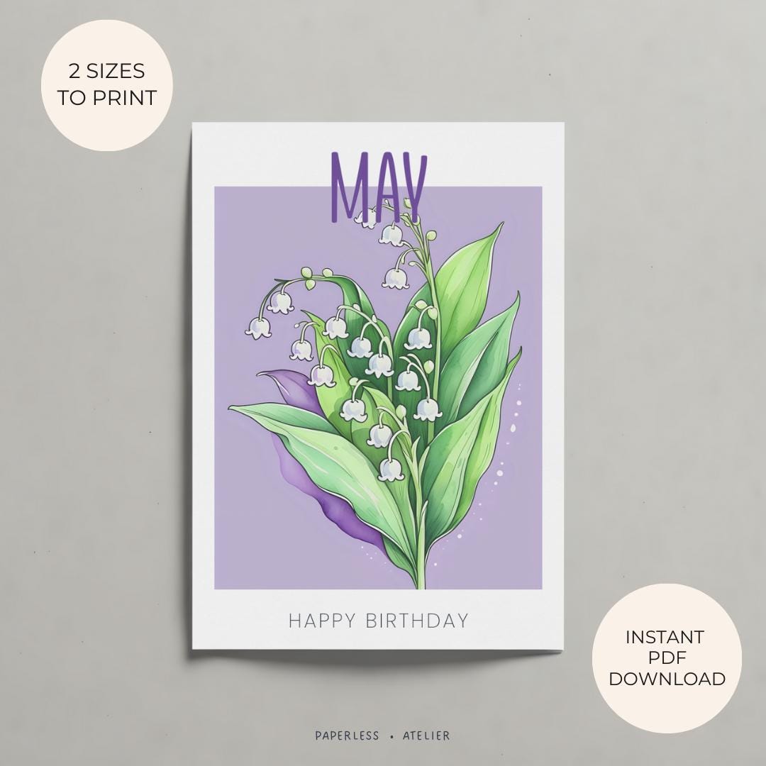 Printable Birthday Card, May Birth Flower Card, May Born, Born in May ...