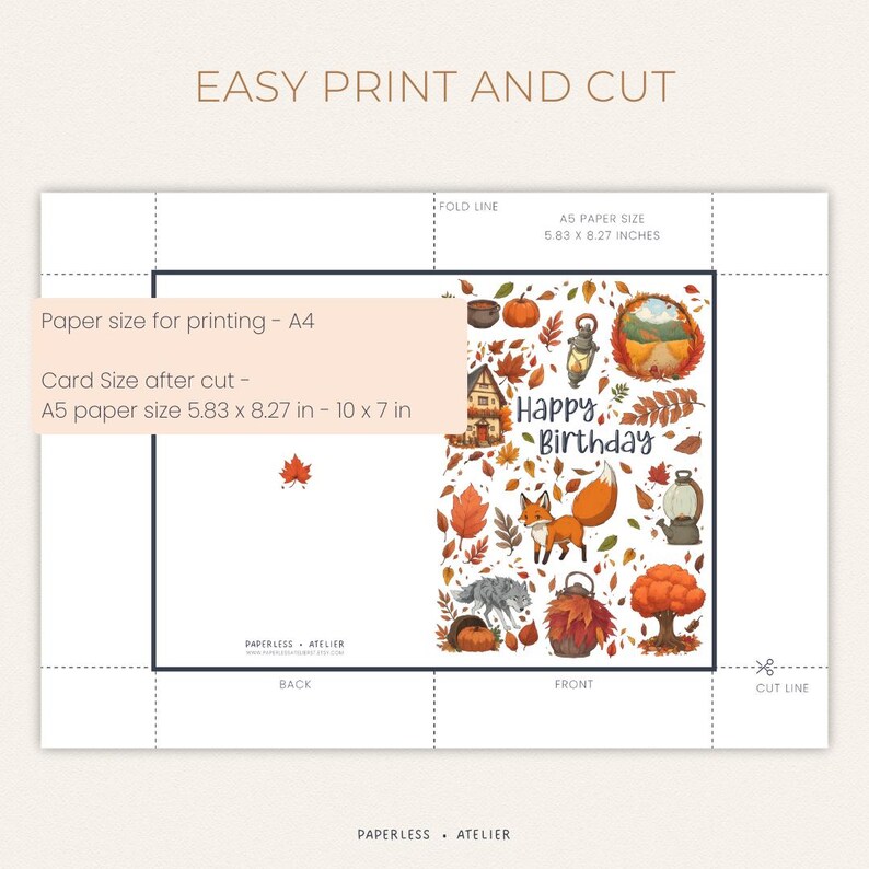 Printable Autumn Birthday Card, Autumn Birthday, Cozy and Fun Design ...