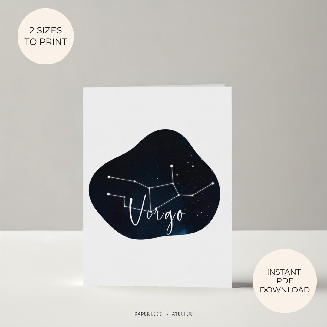 Printable Birthday Card, Virgo Constellation, Virgo Zodiac, Virgo Card ...