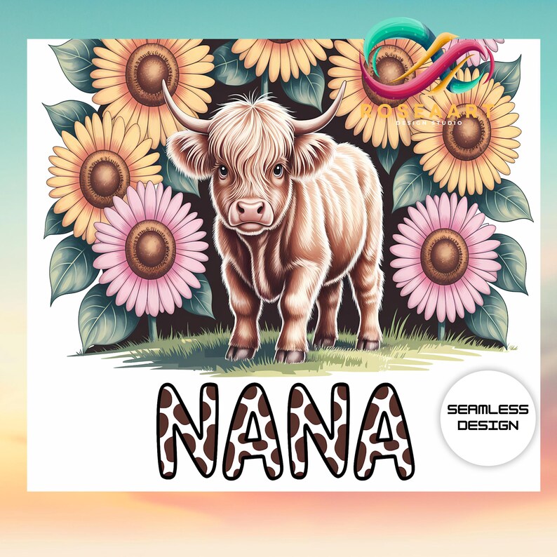 Nana Highland Cow Png, Cowhide Png, Cute Grandma Cow Sublimation Design ...