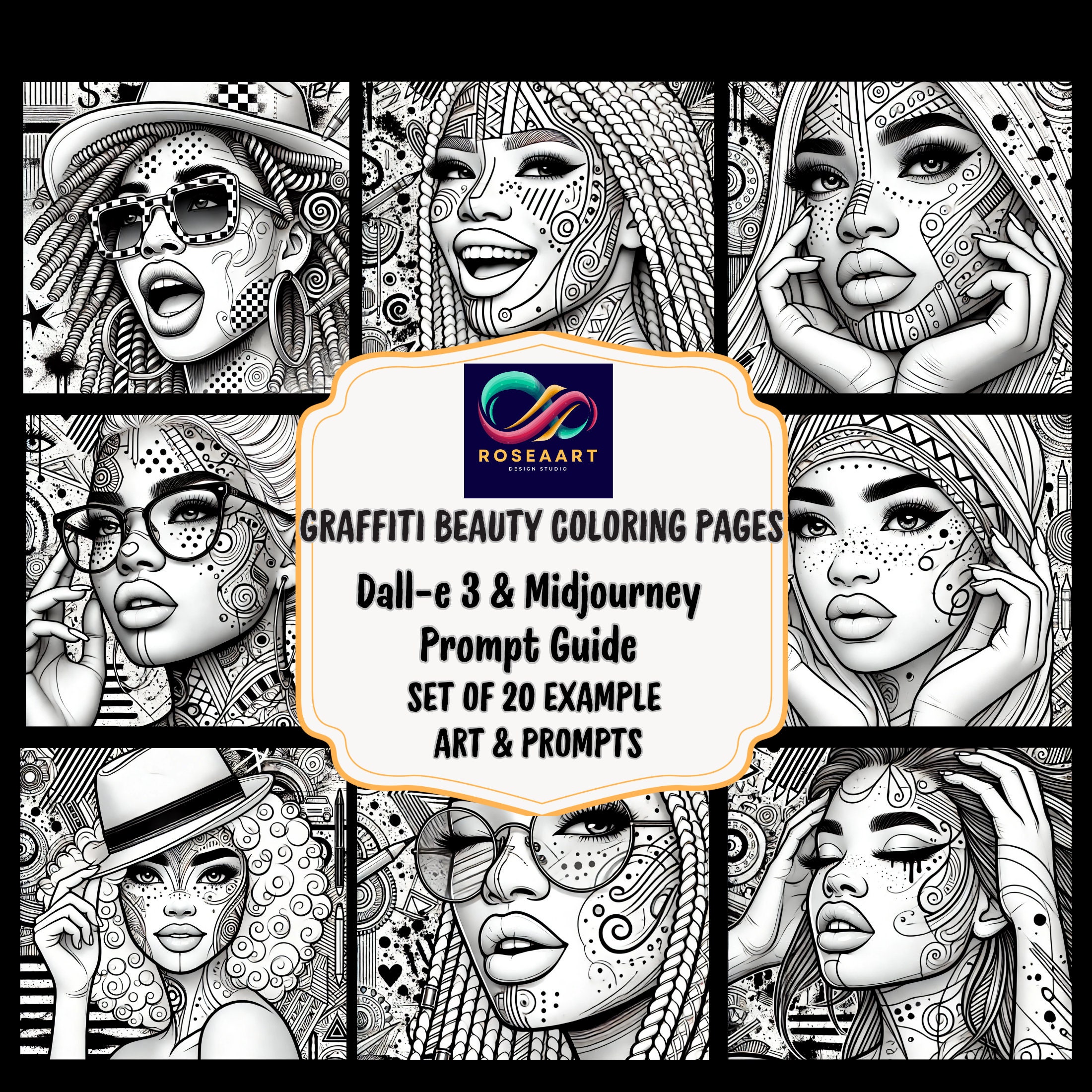 DALLE Prompt Guide AI Digital Art 20 Graffiti Beauty Coloring Pages 20 ...