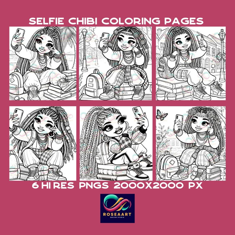 Selfie Chibi PNG Coloring Page printable Images 6 Girl Clipart Cuties ...