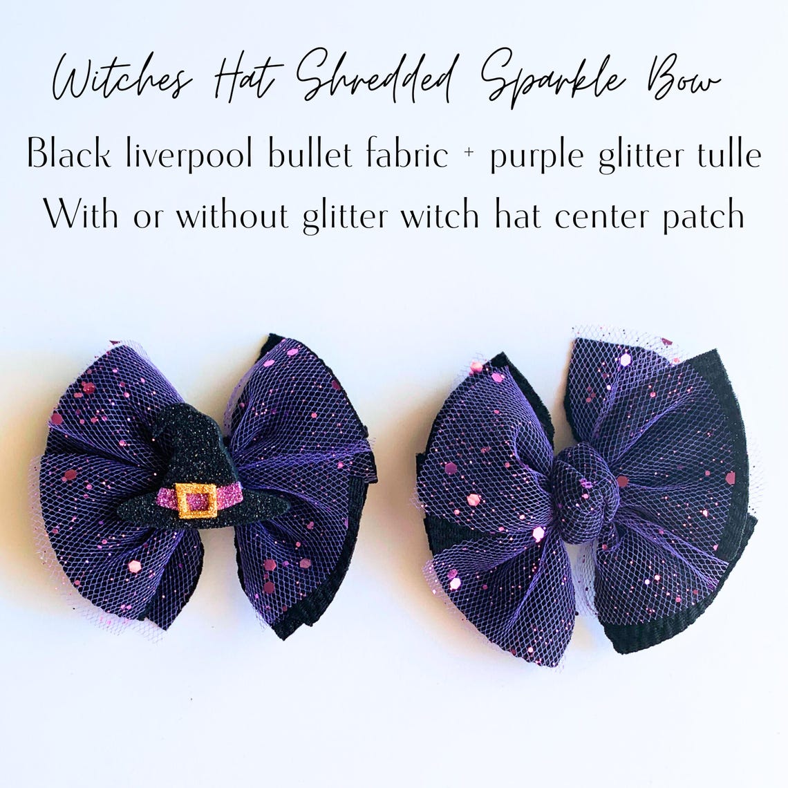 Black & Purple Shredded Sparkle Bow | Witch Hat Halloween Clip or ...