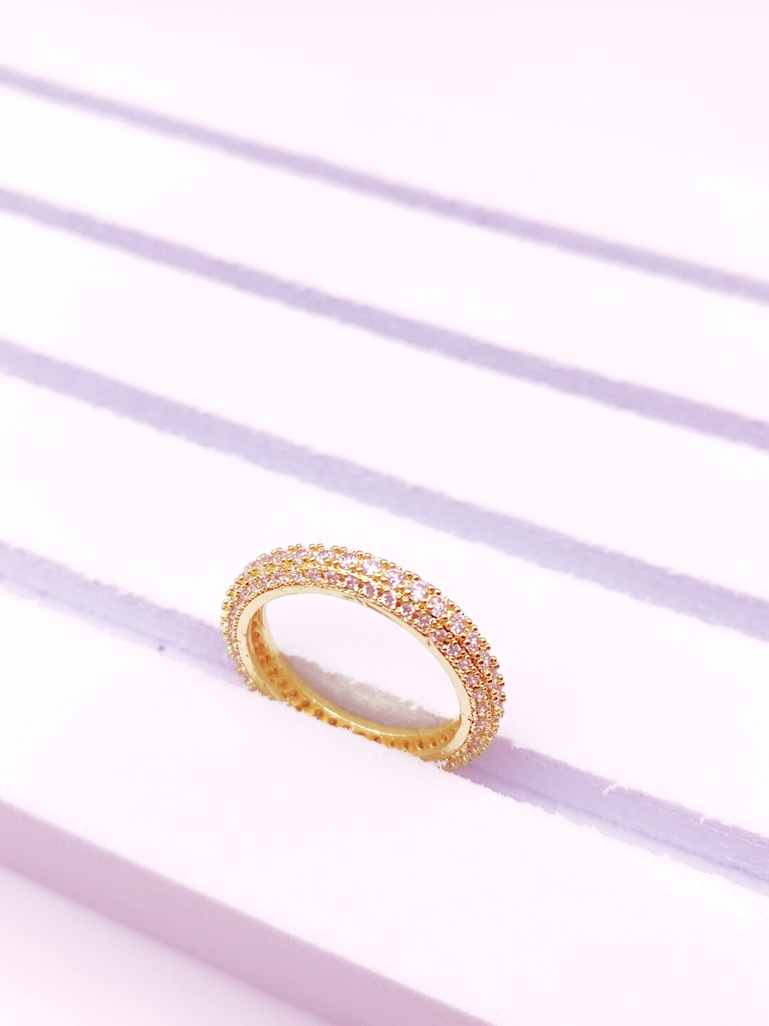 Gold Stacking Ring, Dainty Pave Stackable Ring, Minimalist Pave ...