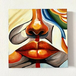 Abstract Lips and Nose Painting: Modern Acrylic Art, 12x12 - Etsy