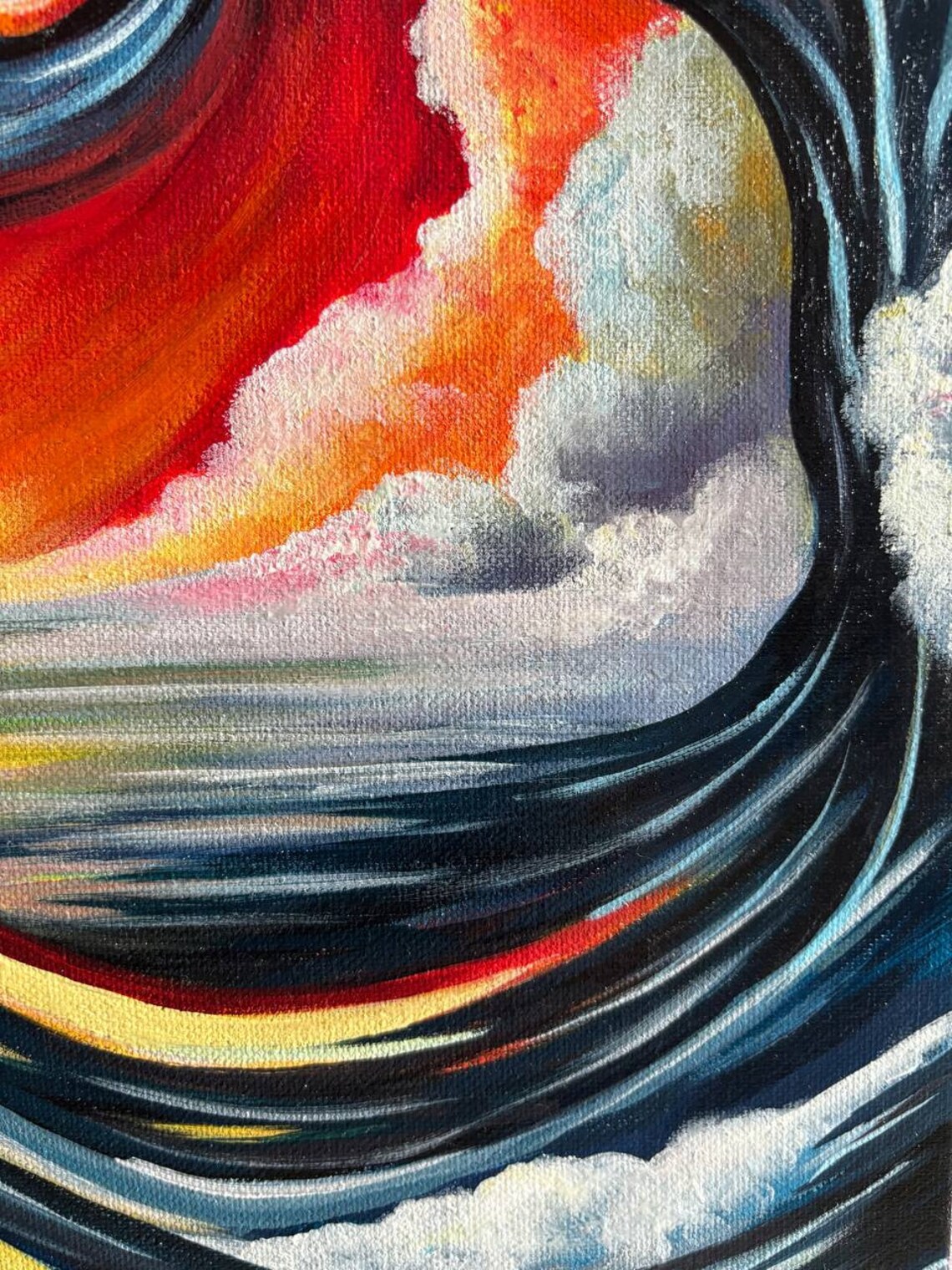 Abstract Sunset Wave Painting: Colorful Landscape Art (15.7x15.7 Inch ...