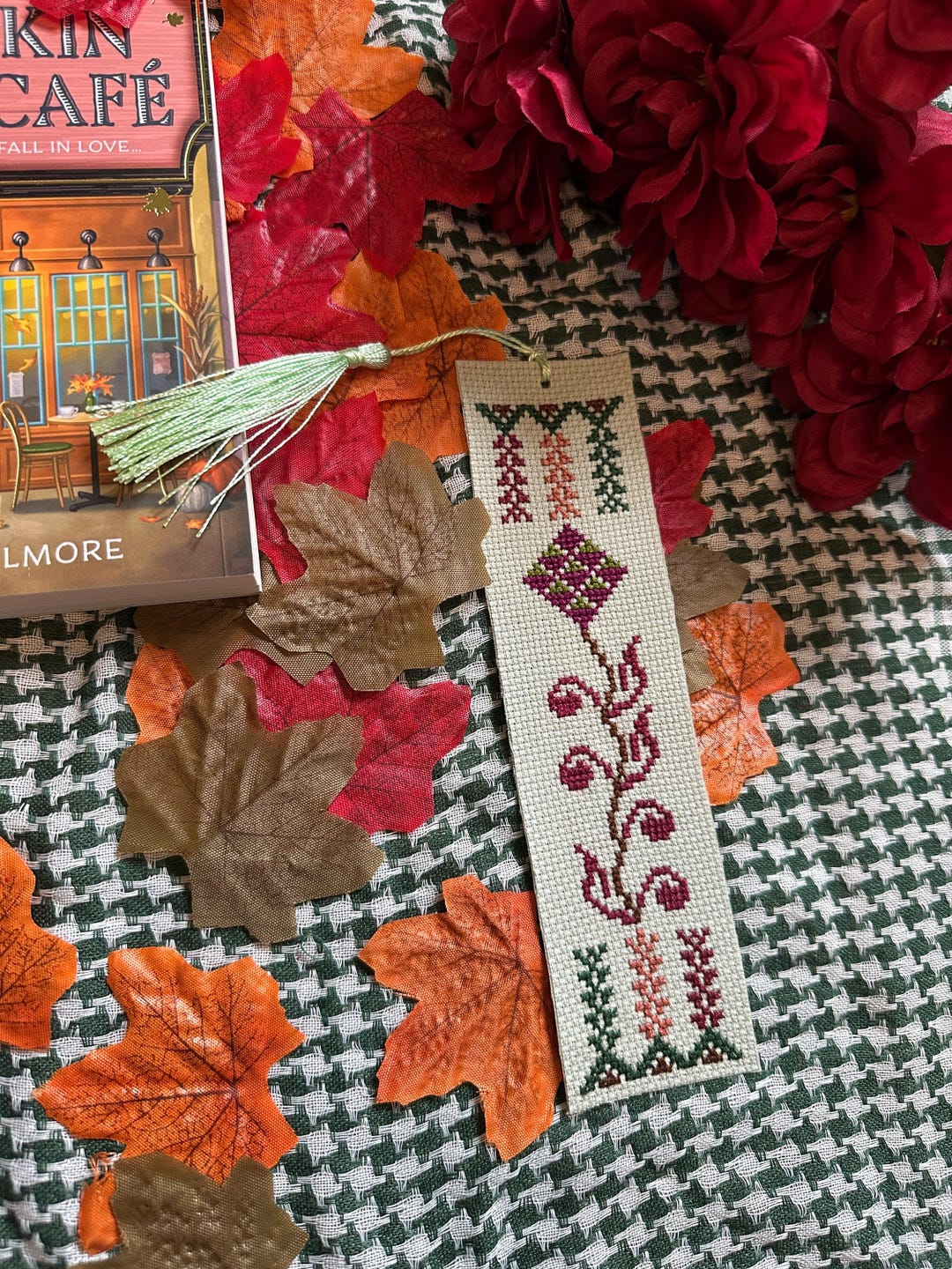 Palestine Tatreez Bookmark, Fall Grapes Harvest, Cozy Autumn Bookmark ...
