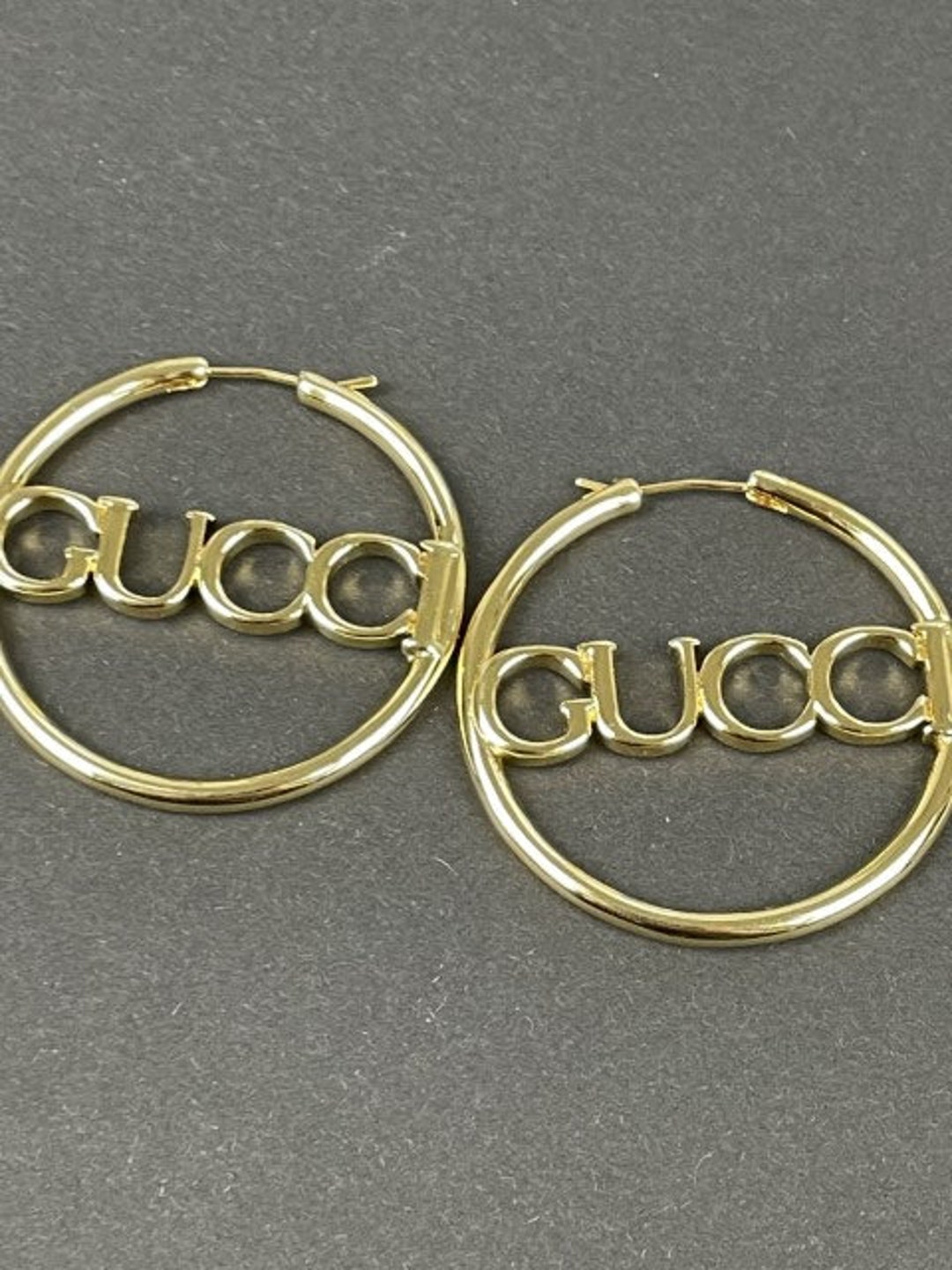 Vintage Gucci Logo Gold Plated Modern Hoop Earings - Etsy