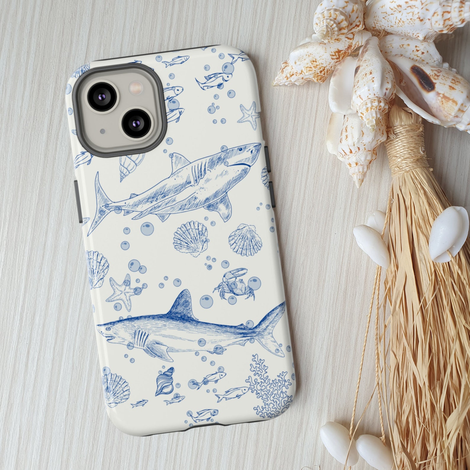 Cute Shark Phone Case, Sea Moss, Shark, Seashell Collage Phone Case ...