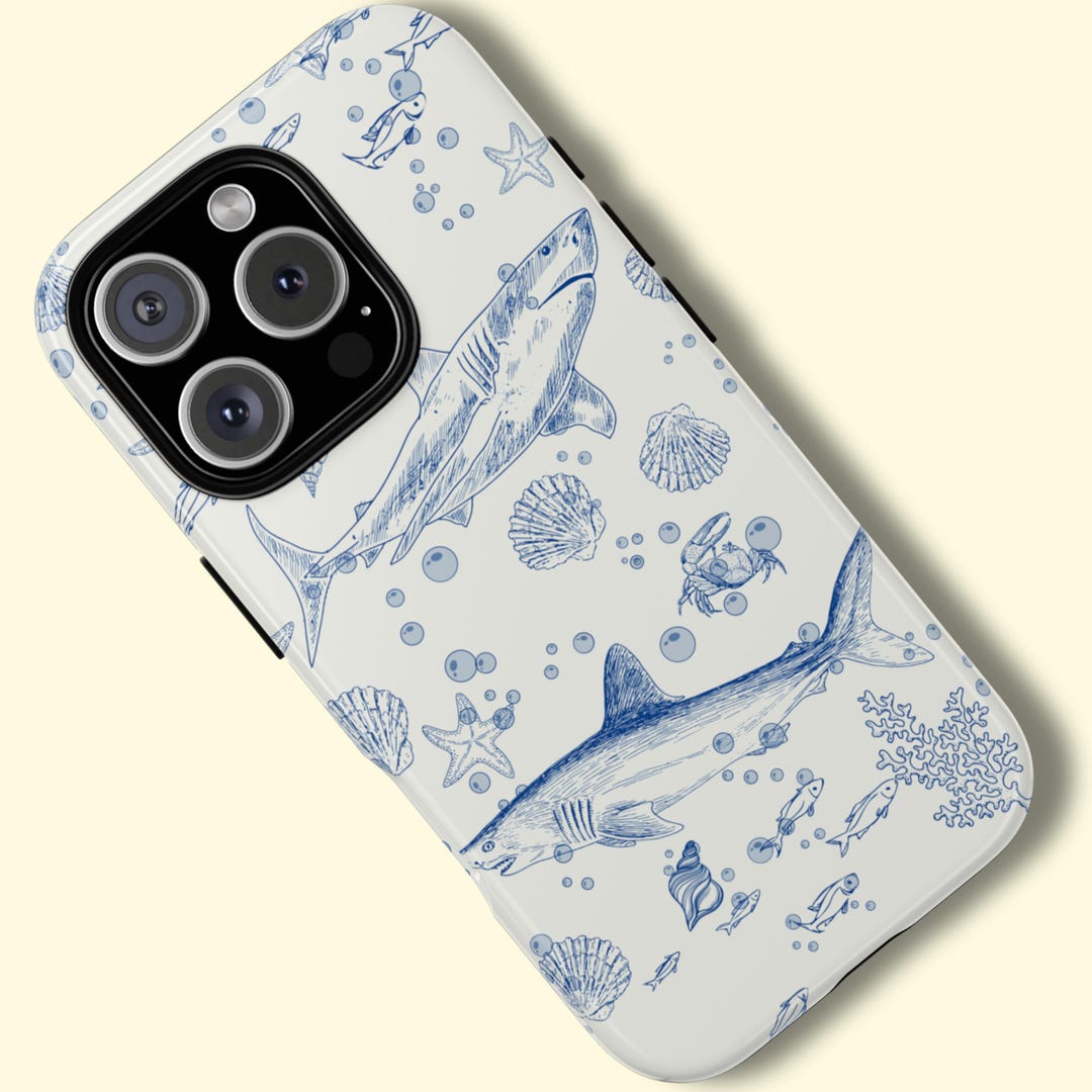 Cute Shark Phone Case, Sea Moss, Shark, Seashell Collage Phone Case - Etsy