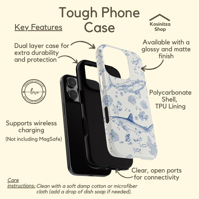 Cute Shark Phone Case, Sea Moss, Shark, Seashell Collage Phone Case - Etsy