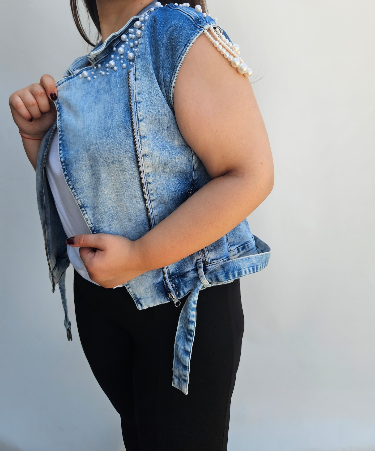 Denim Vest, Patchwork Vest, Blue Denim Vest, Embroidered Vest,pearl ...
