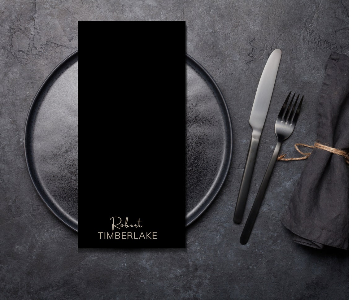Elegant Black Wedding Menu & Place Card Template Modern Minimalist ...