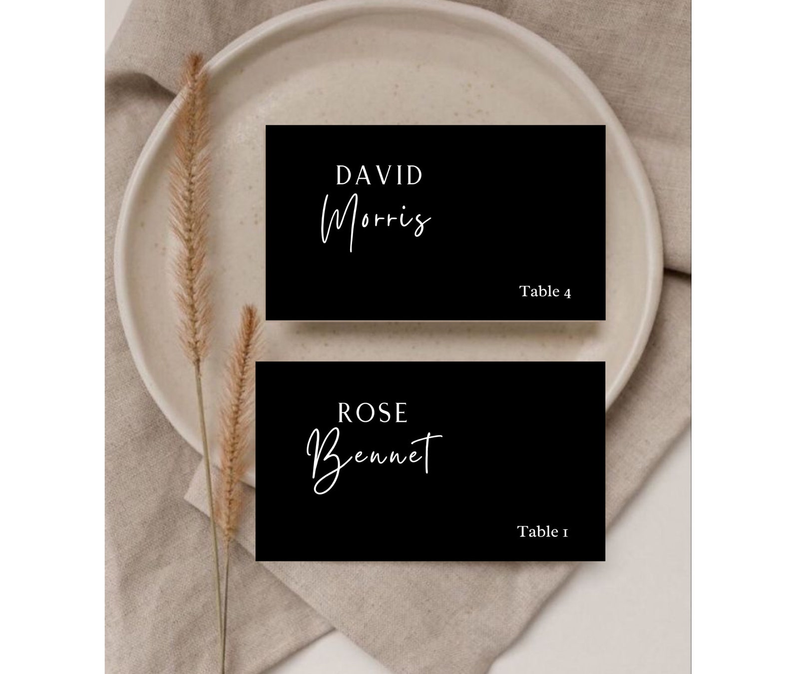 Black Wedding Place Card, Editable DIY Wedding Place Card Template ...