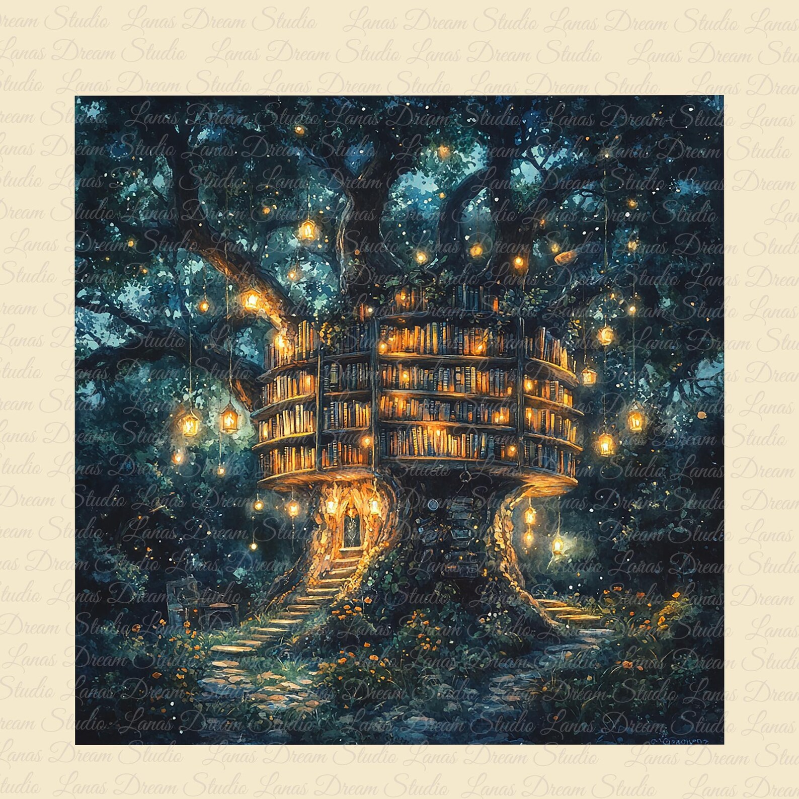 Enchanted Forest Library Watercolor Clipart: Commercial Use (PNG ...