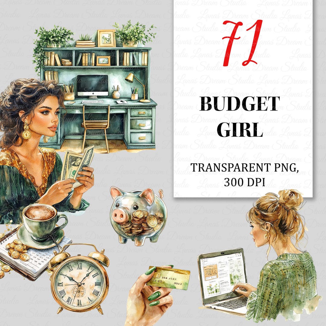 Budget Girl - Watercolor Clipart PNG (digital Download) - Etsy