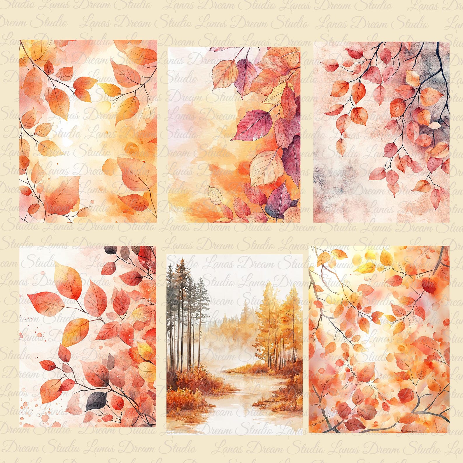 Autumn Leaves, Background. Watercolor Clipart PNG. AI Illustration ...